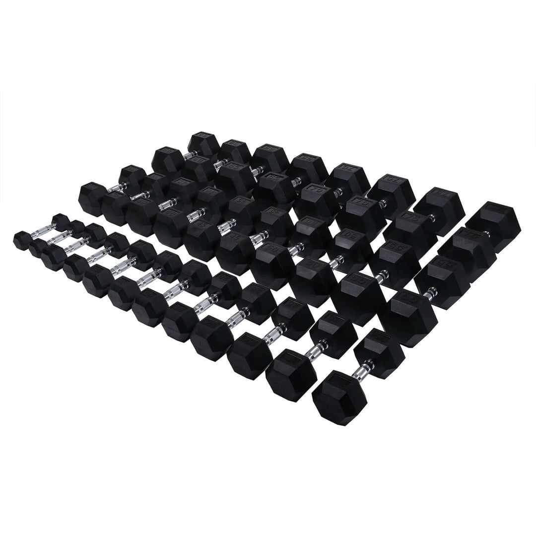 Sets: Rubber Hex Dumbbells 5 to 50lb and 5 to 75lb – Lion Fitness